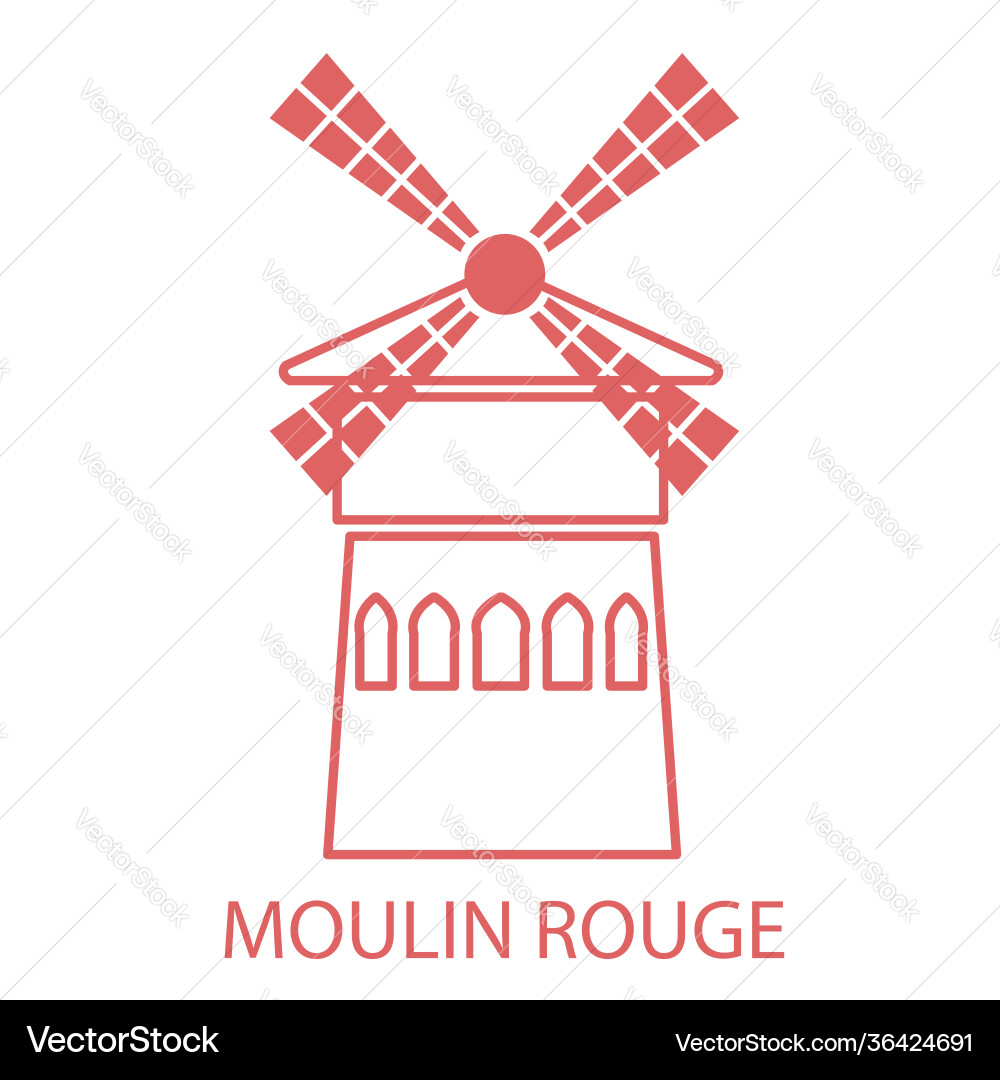 Moulin Rouge Line Art - Paris Cabaret Royalty Free Vector