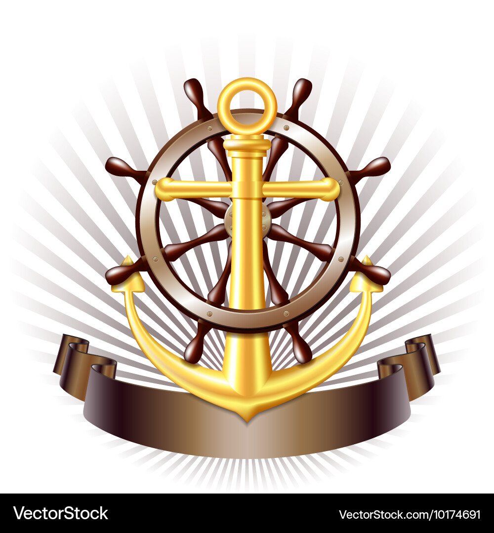 Nautical Ship Emblem with Golden Anchor Royalty Free Vector