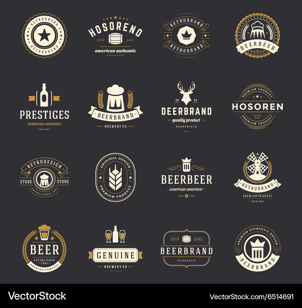 Set beer logos badges and labels vintage style Vector Image