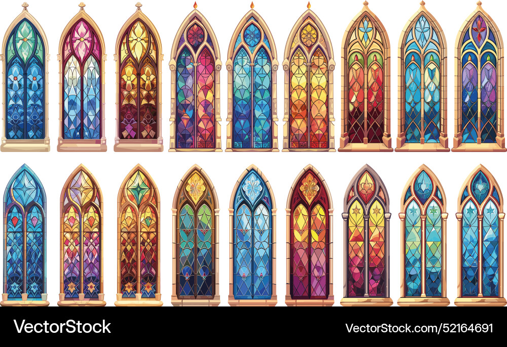 Stained glass windows cartoon window mosaic Vector Image