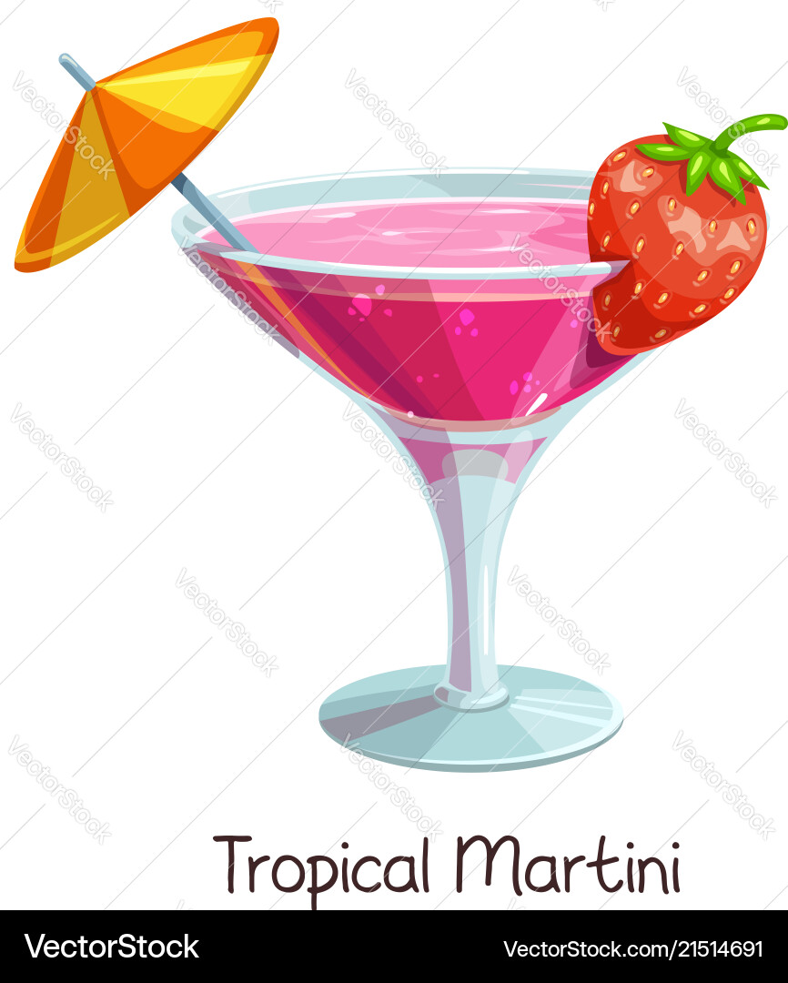 Tropical martini with strawberries Royalty Free Vector Image
