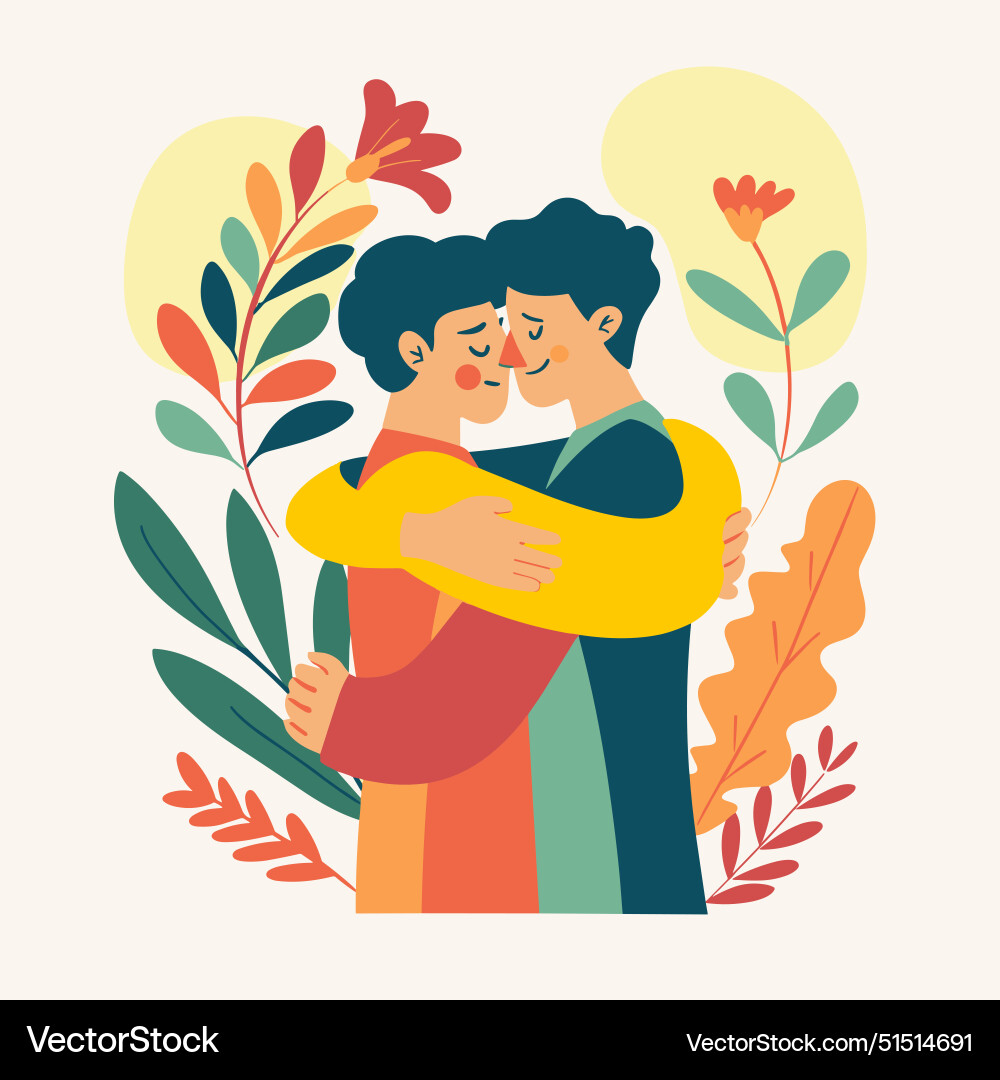 Two people hugging lovingly amidst natureinspired Vector Image
