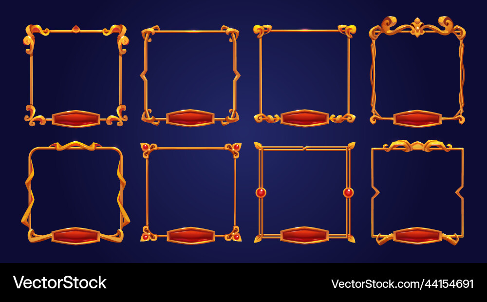 Vintage golden frames with red buttons for game Vector Image