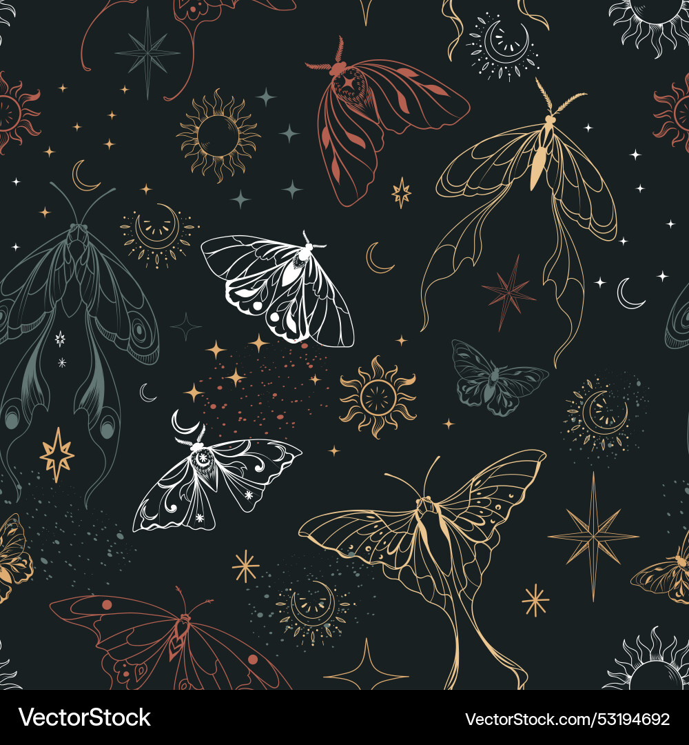 Boho seamless pattern celestial magic butterflies Vector Image