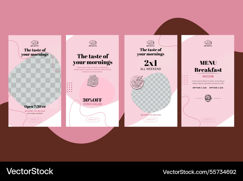 Breakfast restaurant instagram stories collection Vector Image