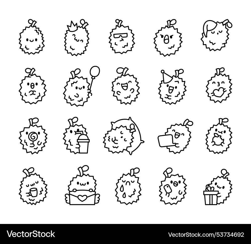 Cute durian character coloring page Royalty Free Vector