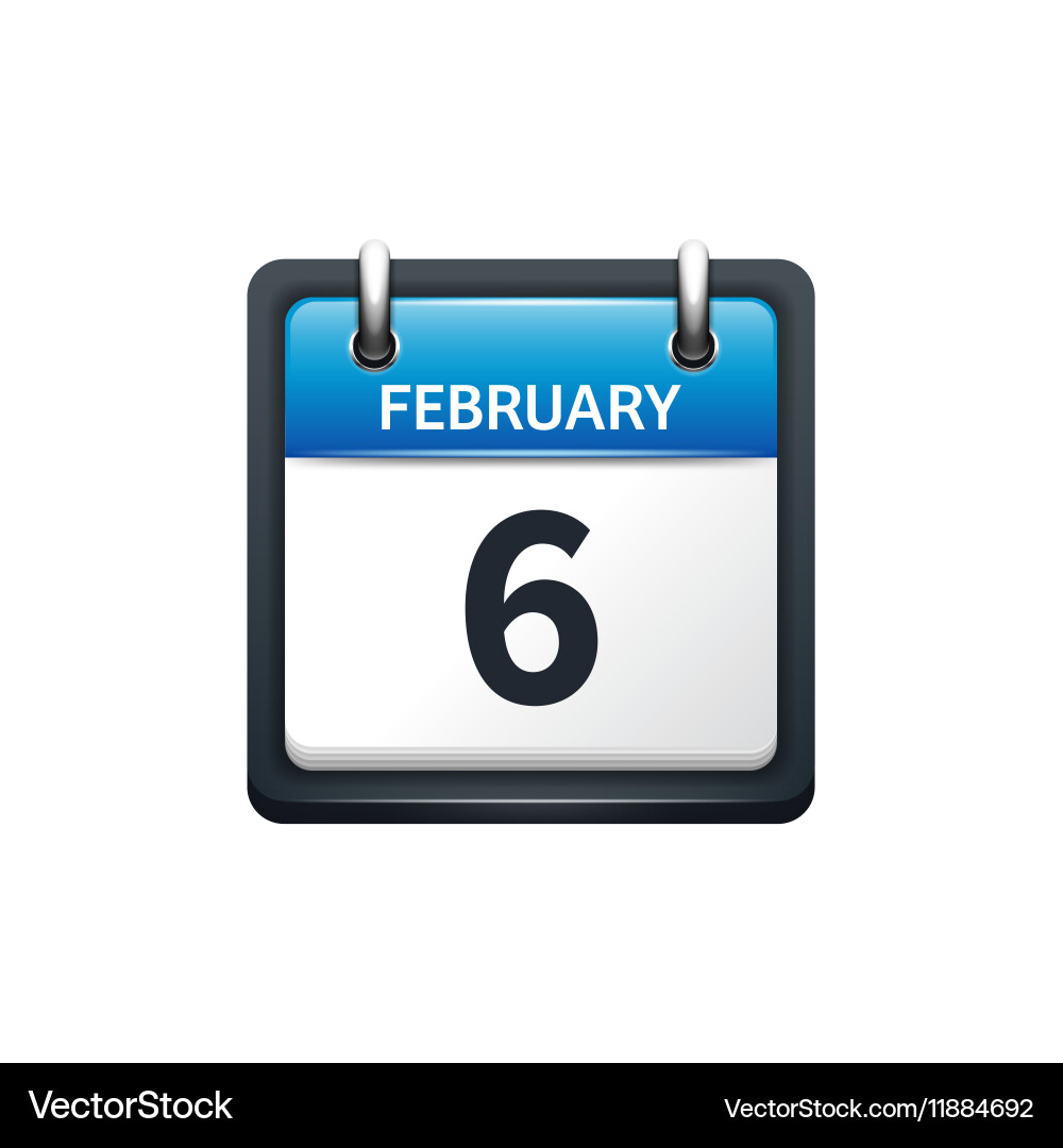 February 6 calendar icon flat Royalty Free Vector Image