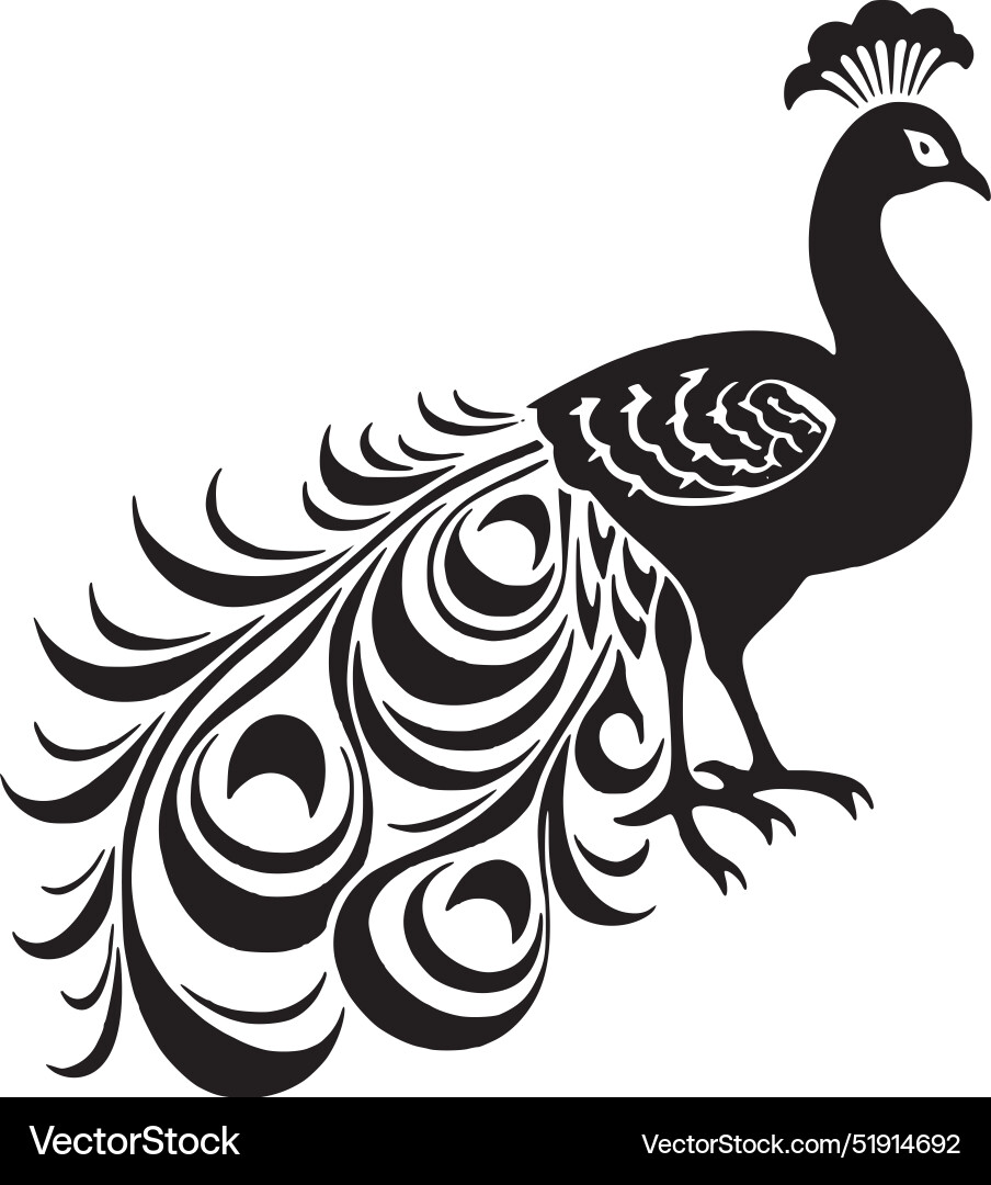 Peacock - black and white Royalty Free Vector Image