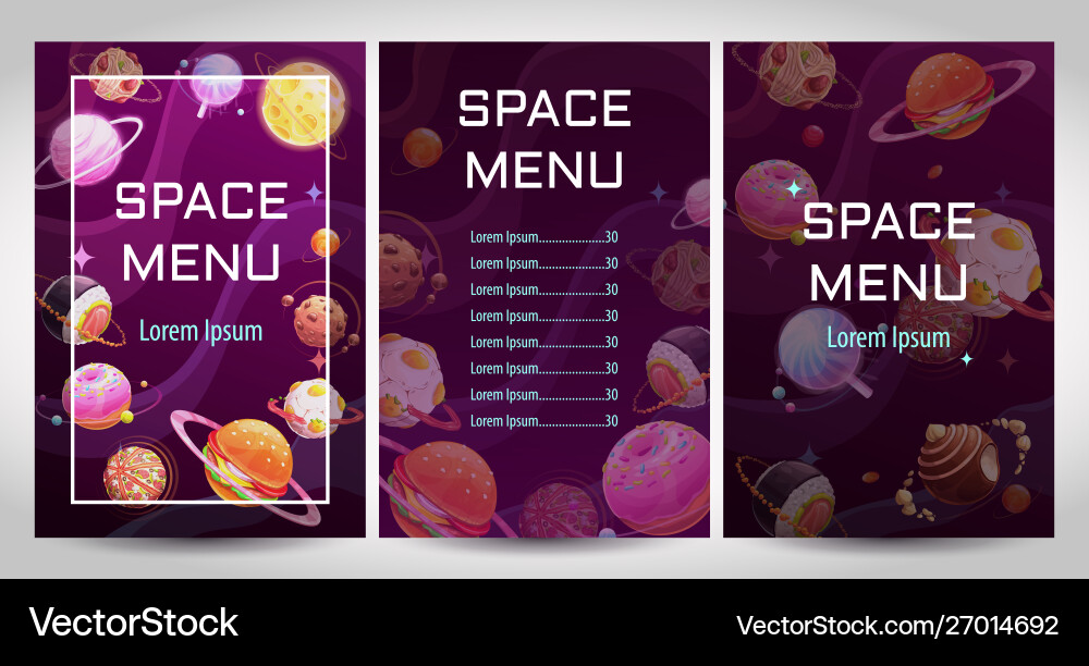Space Food Menu Templates - Galaxy Style Vector Image