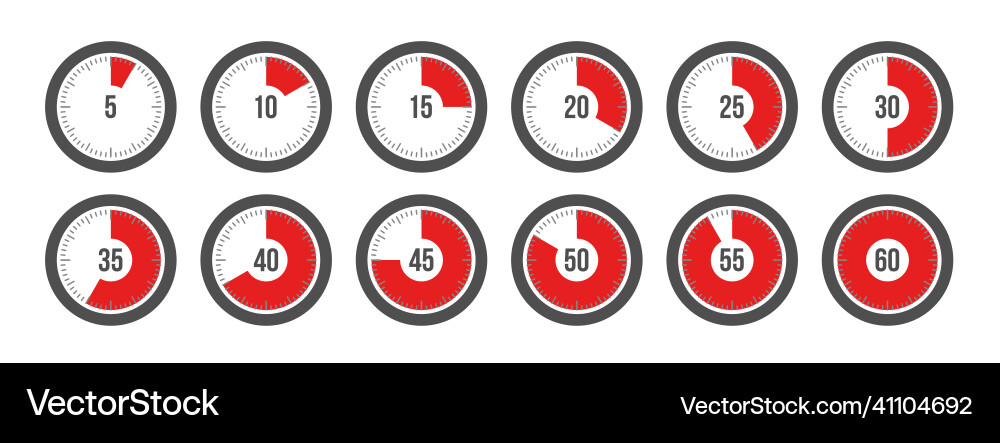 Timer Uhr Stoppuhr Icon Set Etikettenvorbereitung Vektorbild