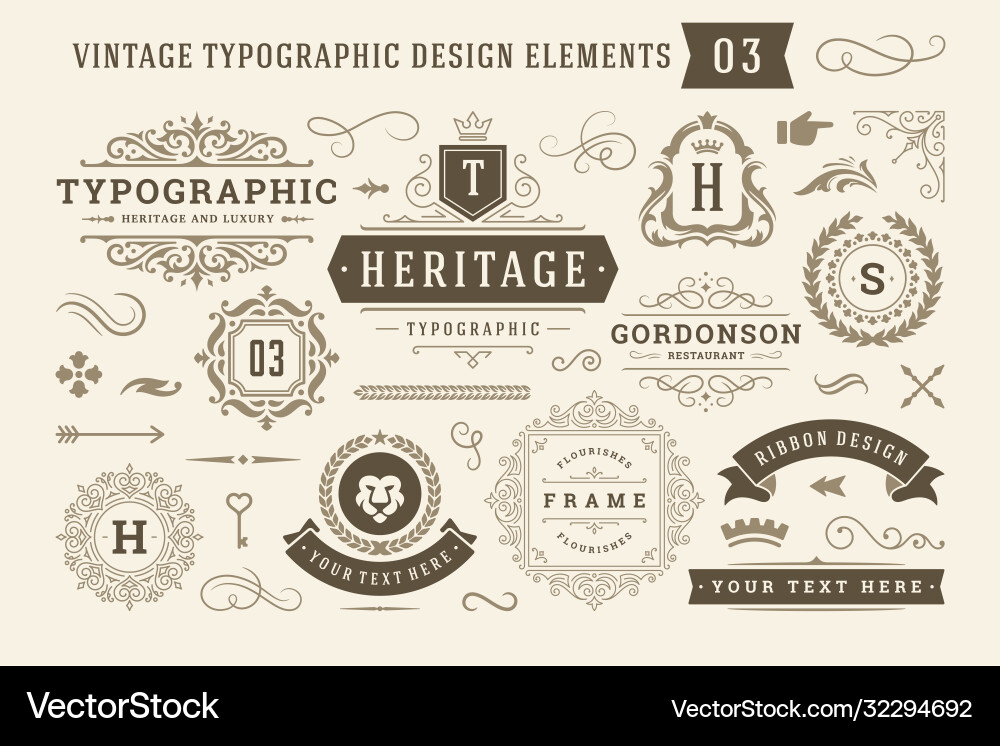 Vintage typographic design elements set Royalty Free Vector