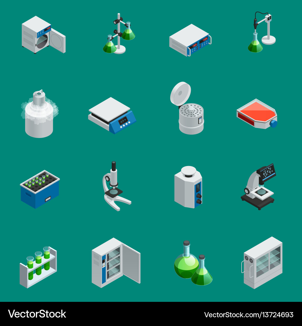 Scientific laboratory equipment isometric icons Vector Image