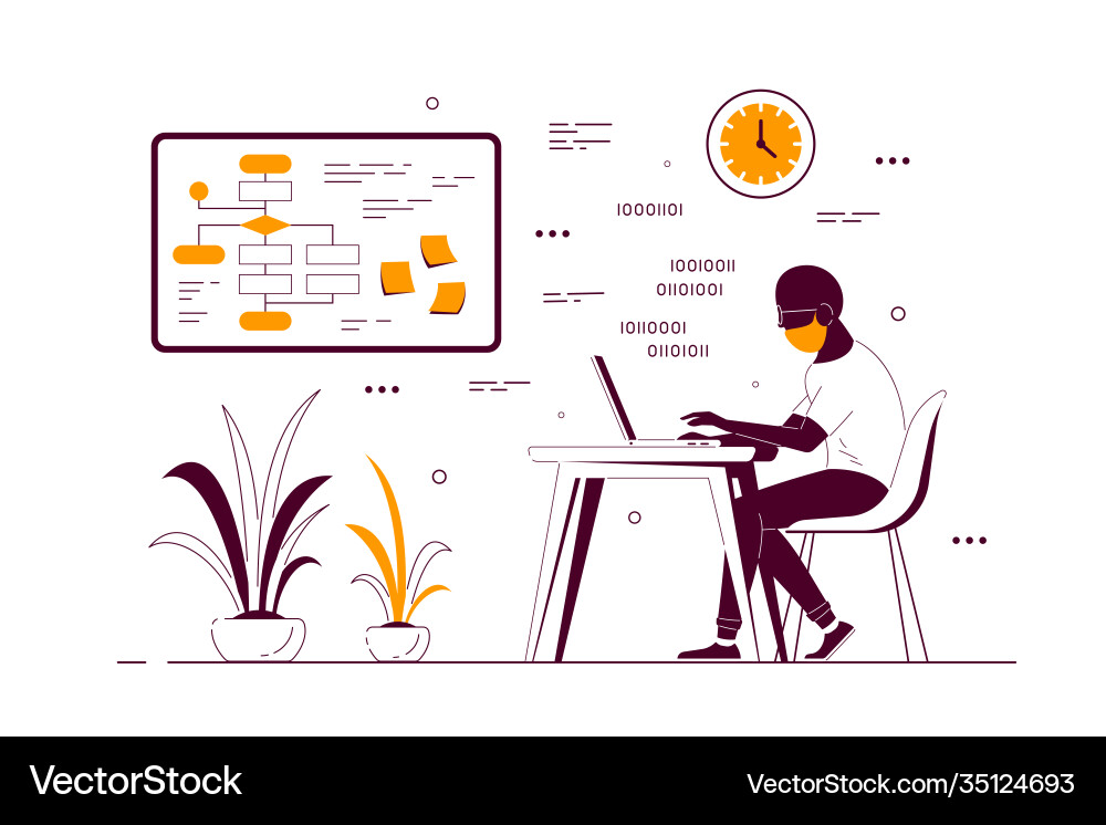 Young black man working on computer in office Vector Image