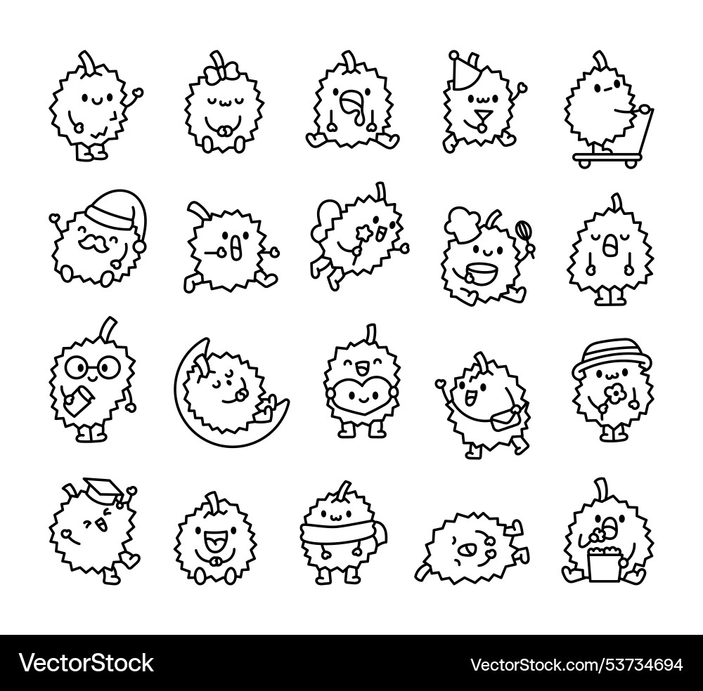 Cute durian character coloring page Royalty Free Vector