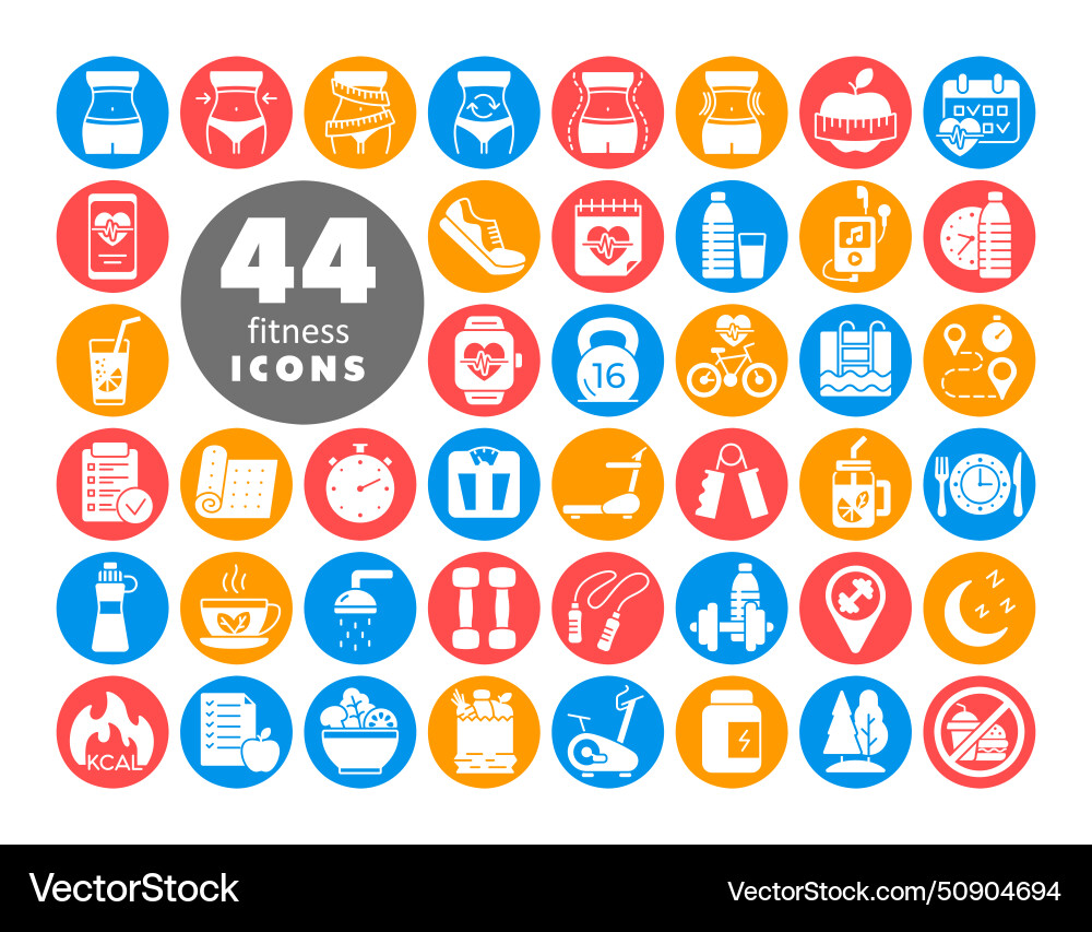 Fitness and health solid icon set Royalty Free Vector Image