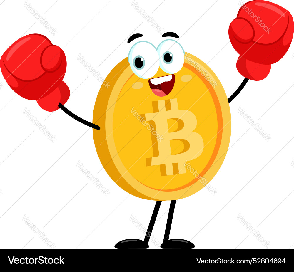Happy bitcoin cartoon character Royalty Free Vector Image
