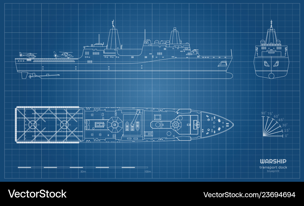 Military Ship Blueprint Outline Royalty Free Vector Image