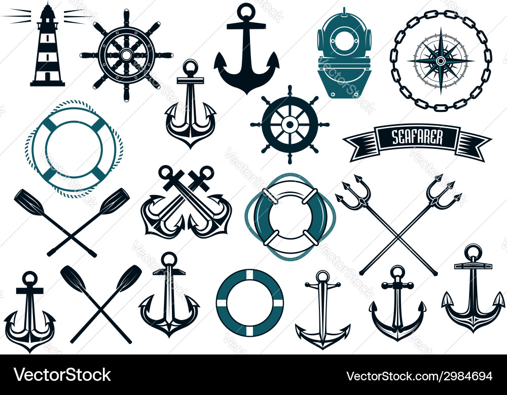 Nautical themed design elements Royalty Free Vector Image