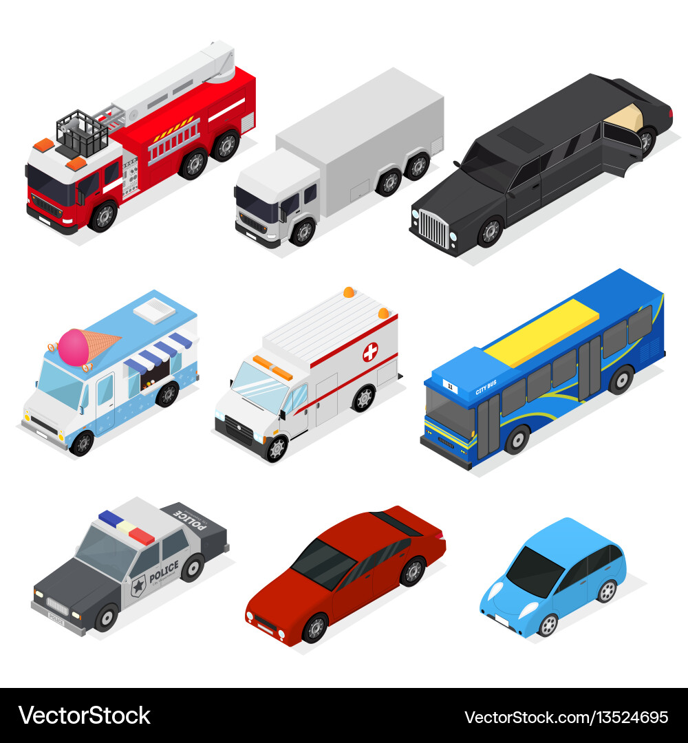 Cars set isometric view Royalty Free Vector Image