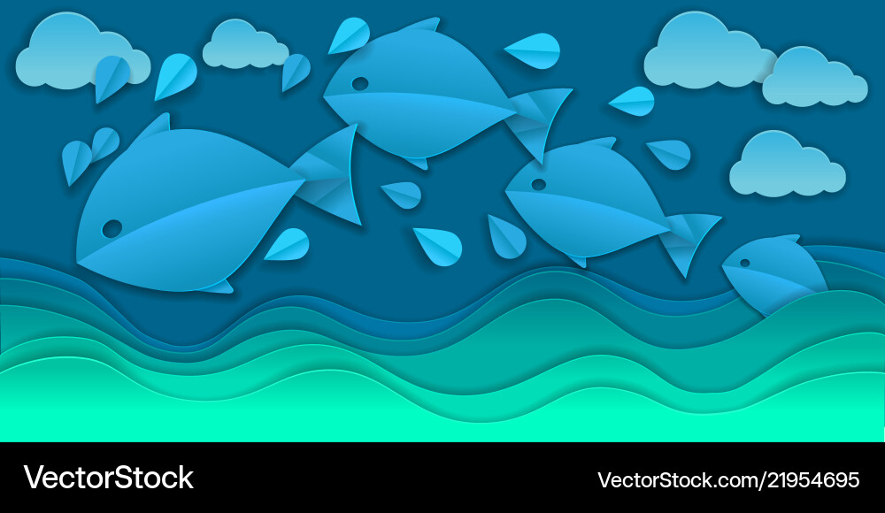 Paper Cut Sea Scene with Fish Royalty Free Vector Image