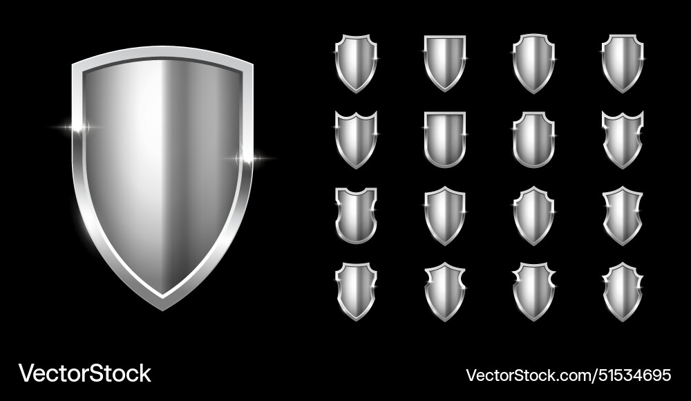 Silver shields with frame set for emblem logo Vector Image
