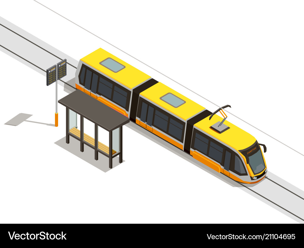 Tram stop isometric composition Royalty Free Vector Image