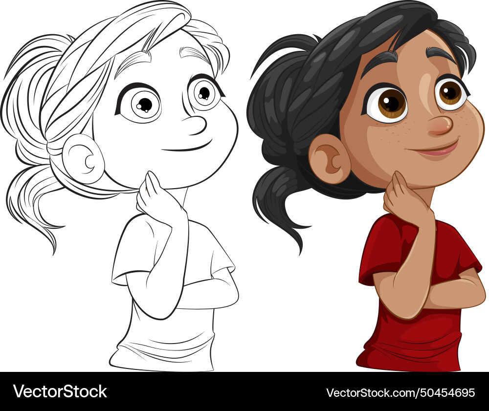 Two characters pondering with hand on chin Vector Image