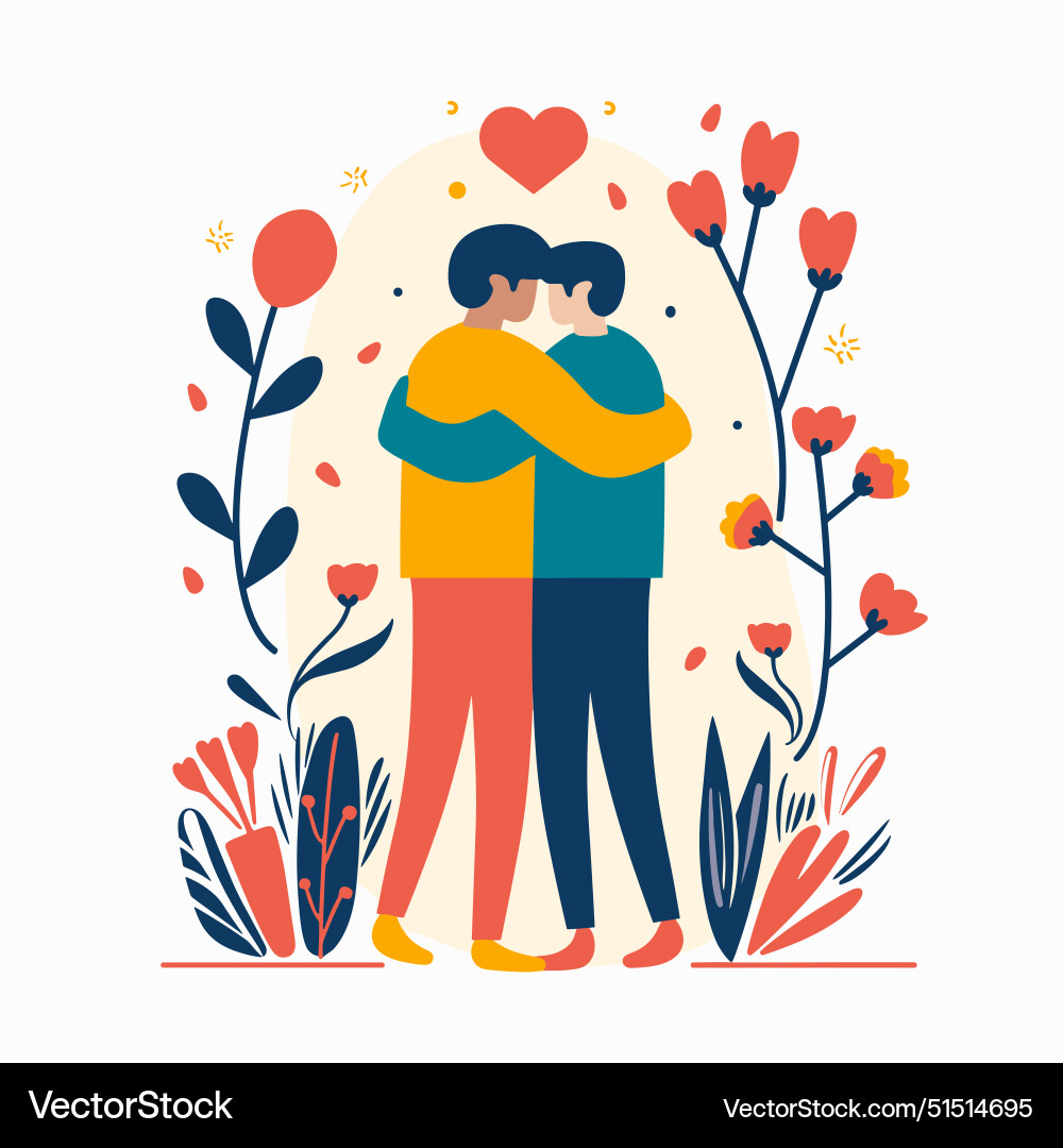 Two people embracing surrounded heart shapes Vector Image
