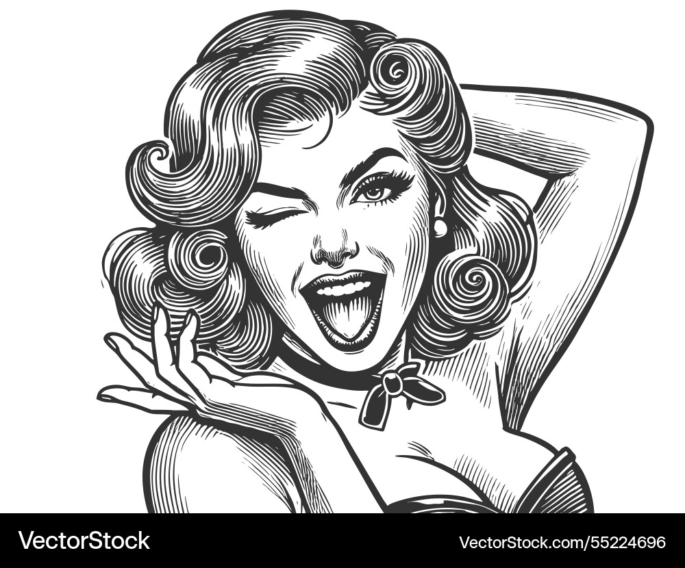 Playful vintage pin-up woman winking Royalty Free Vector Playful vintage pin-up woman winking Royalty Free Vector
