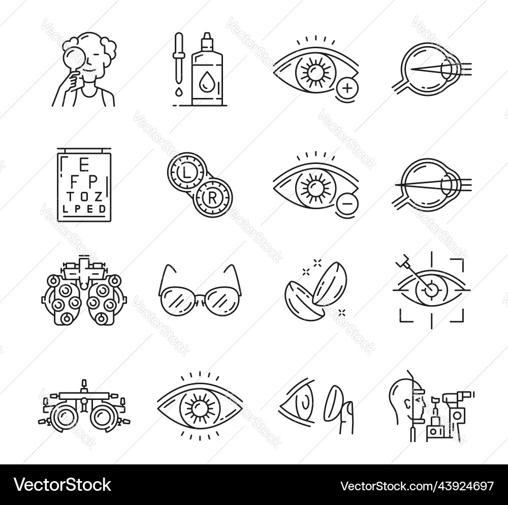 Optometry laser surgery and ophthalmology icons Vector Image