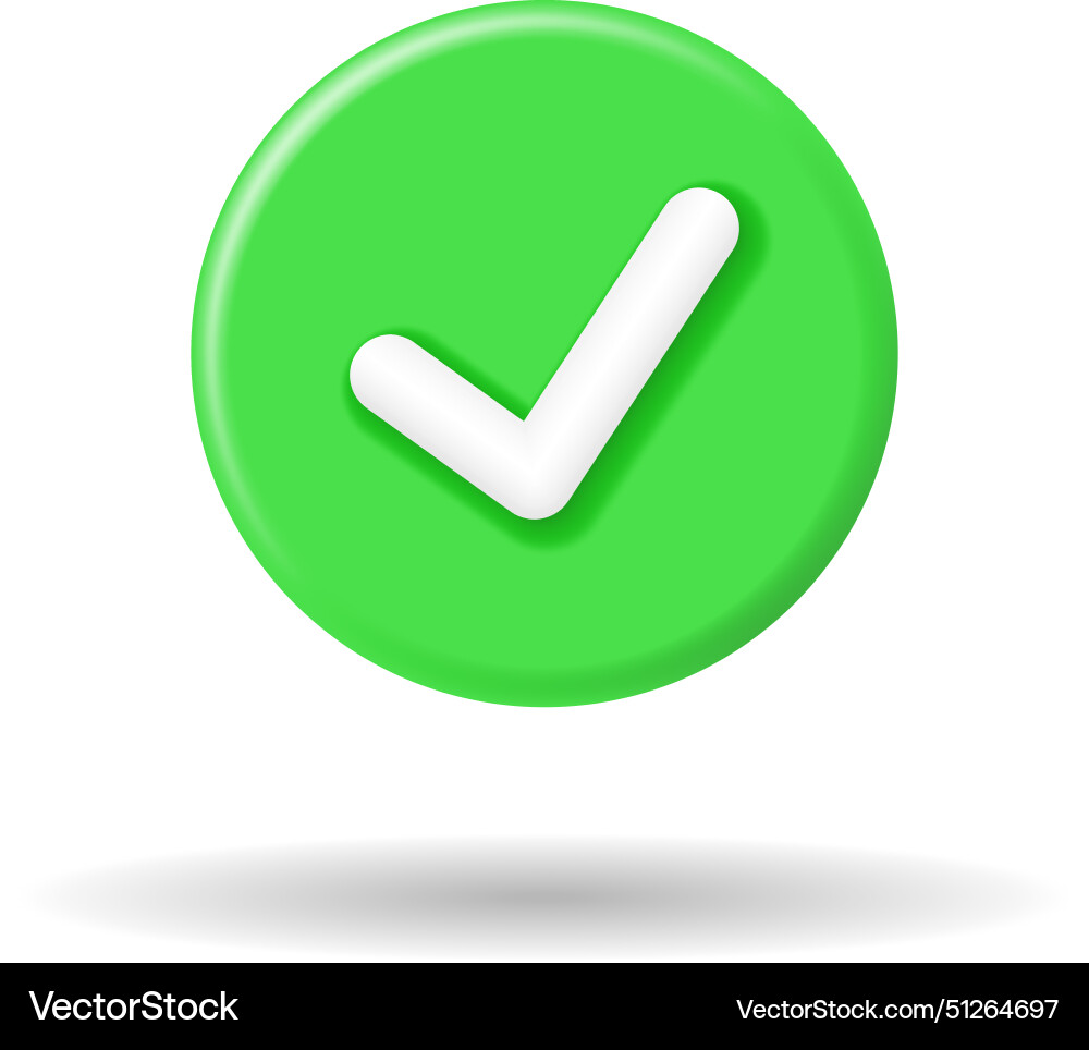 Realistic check mark green 3d icon right Vector Image