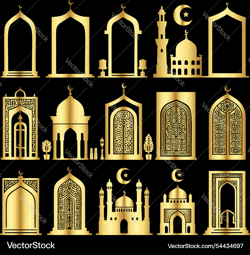Set of golden islamic architecture elements Vector Image