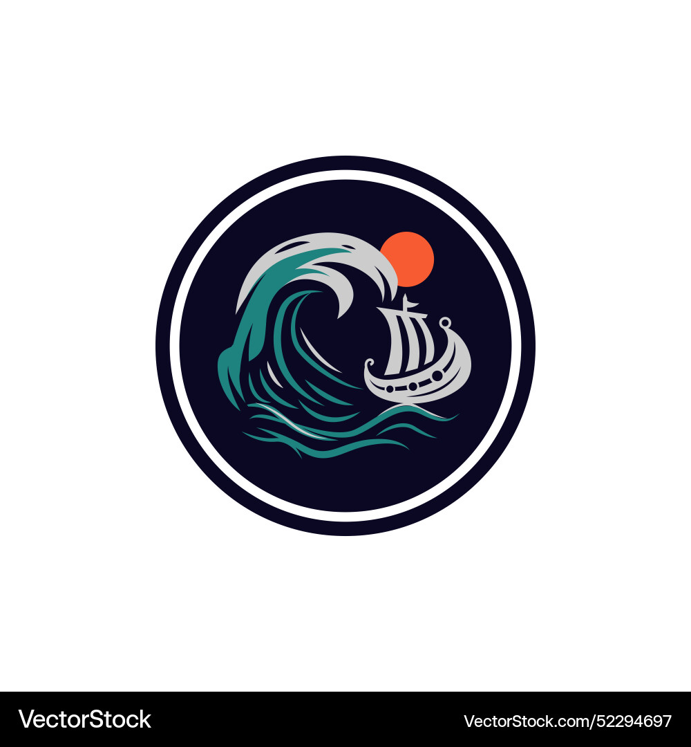 Viking ship and ocean wave graphic isolated Vector Image