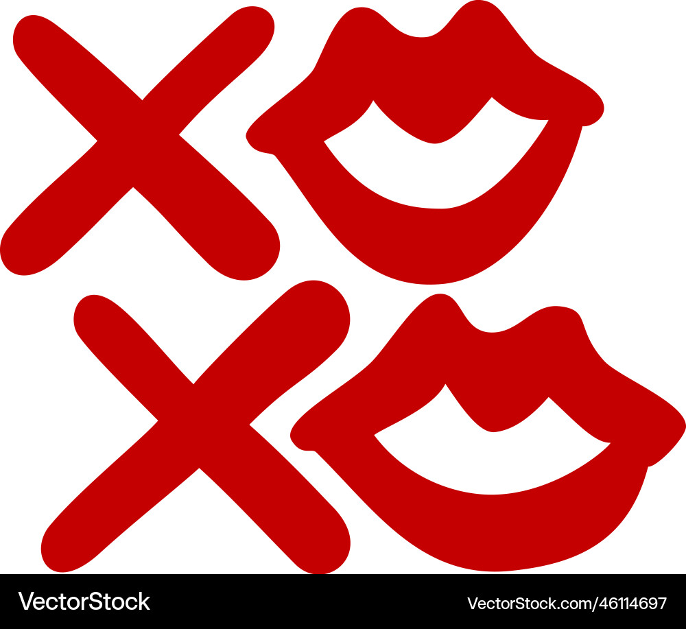 Xoxo kiss hugs red alphabet doodle style icon art Vector Image