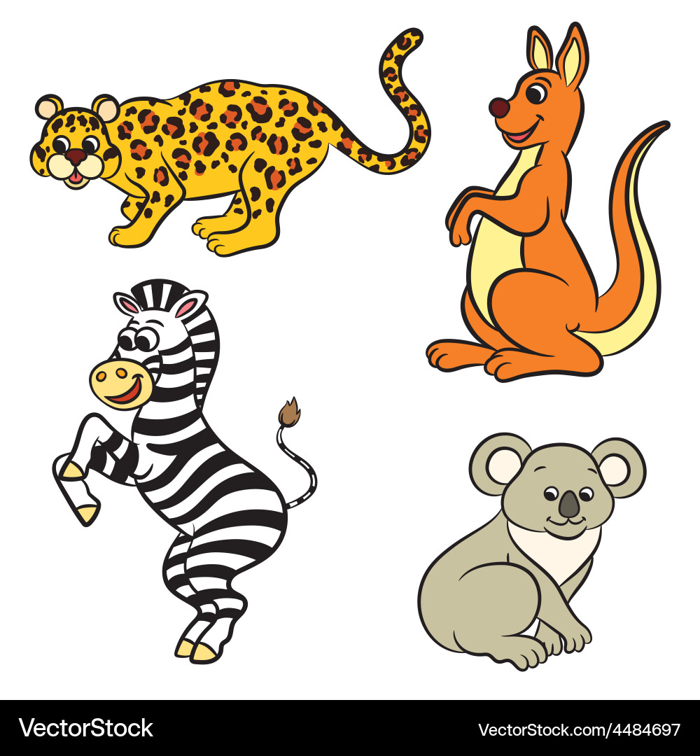 Zebra, Leopard, Koala & Kangaroo Set Vector Image
