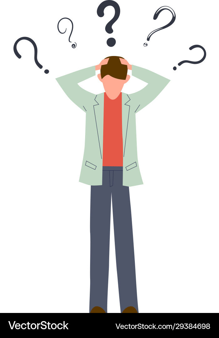 Confused man young serious creative person think Vector Image