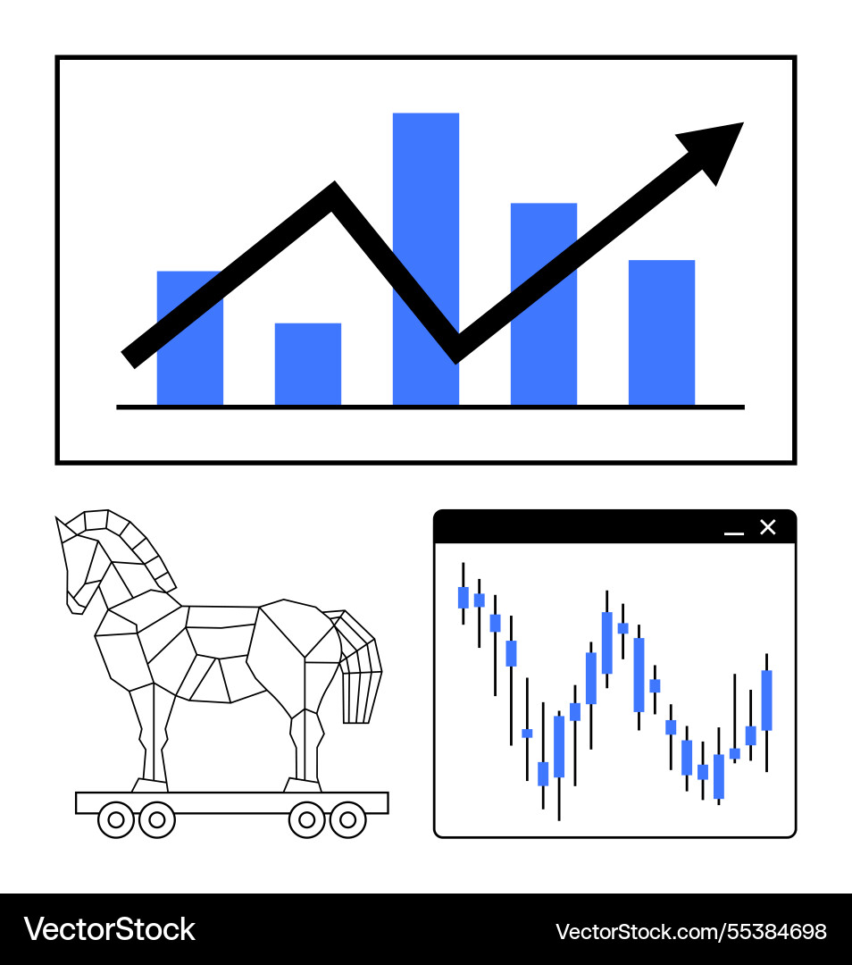 Digitale Balkendiagramm steigende Trendlinie mit Trojaner