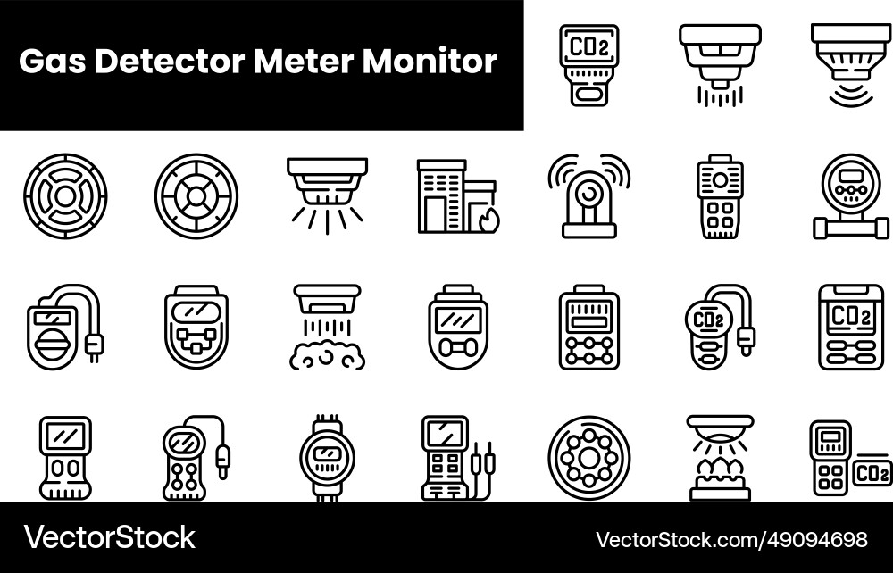 Gas Detector Icons - Outline Set Royalty Free Vector Image