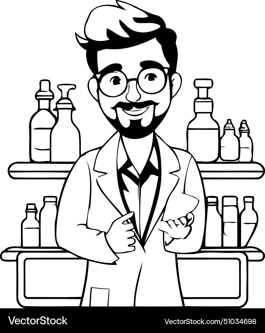 Scientist man in lab coat and eyeglasses Vector Image