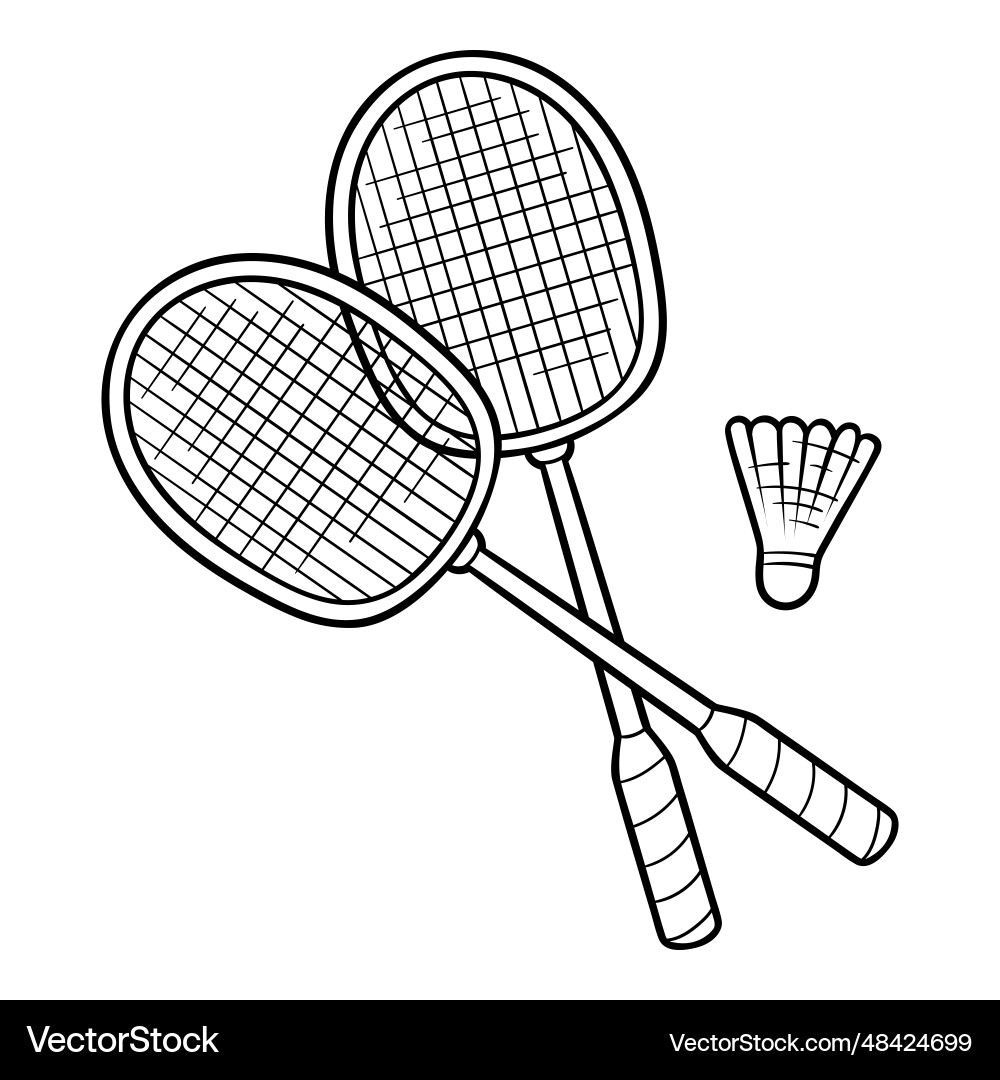 Coloring book for kids badminton rackets Vector Image