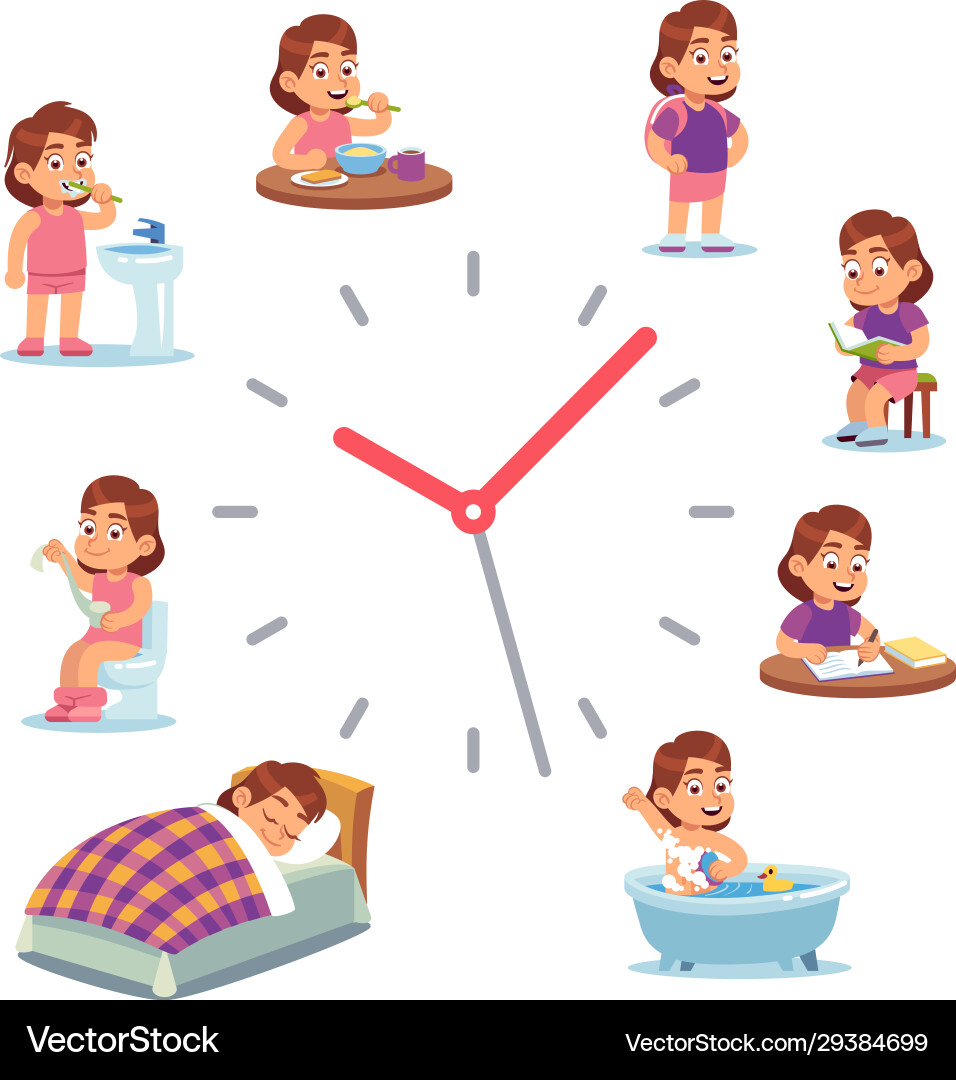 Cute Girl Daily Routine Schedule Royalty Free Vector Image