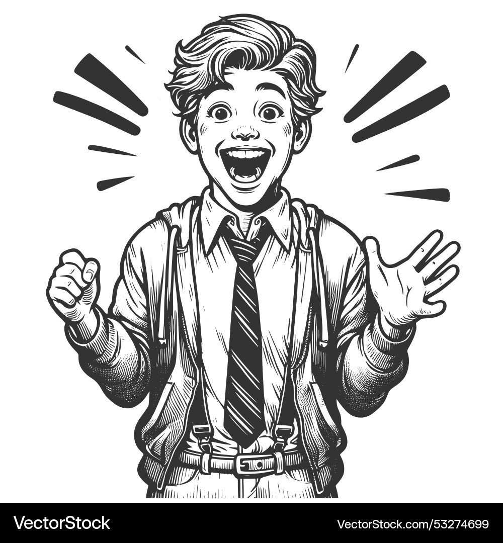 Excited boy engraving sketch Royalty Free Vector Image