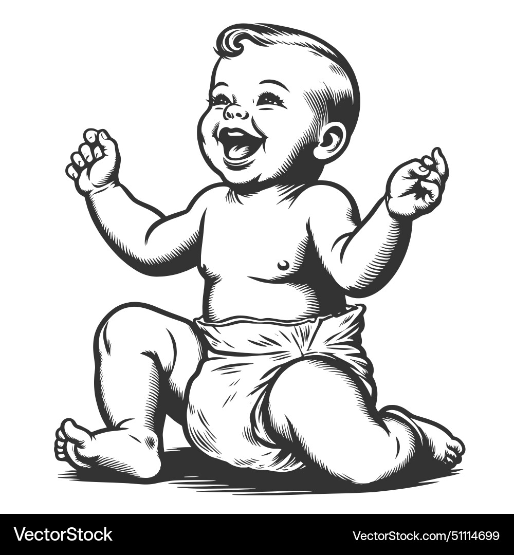 Joyful baby laughing engraving Royalty Free Vector Image