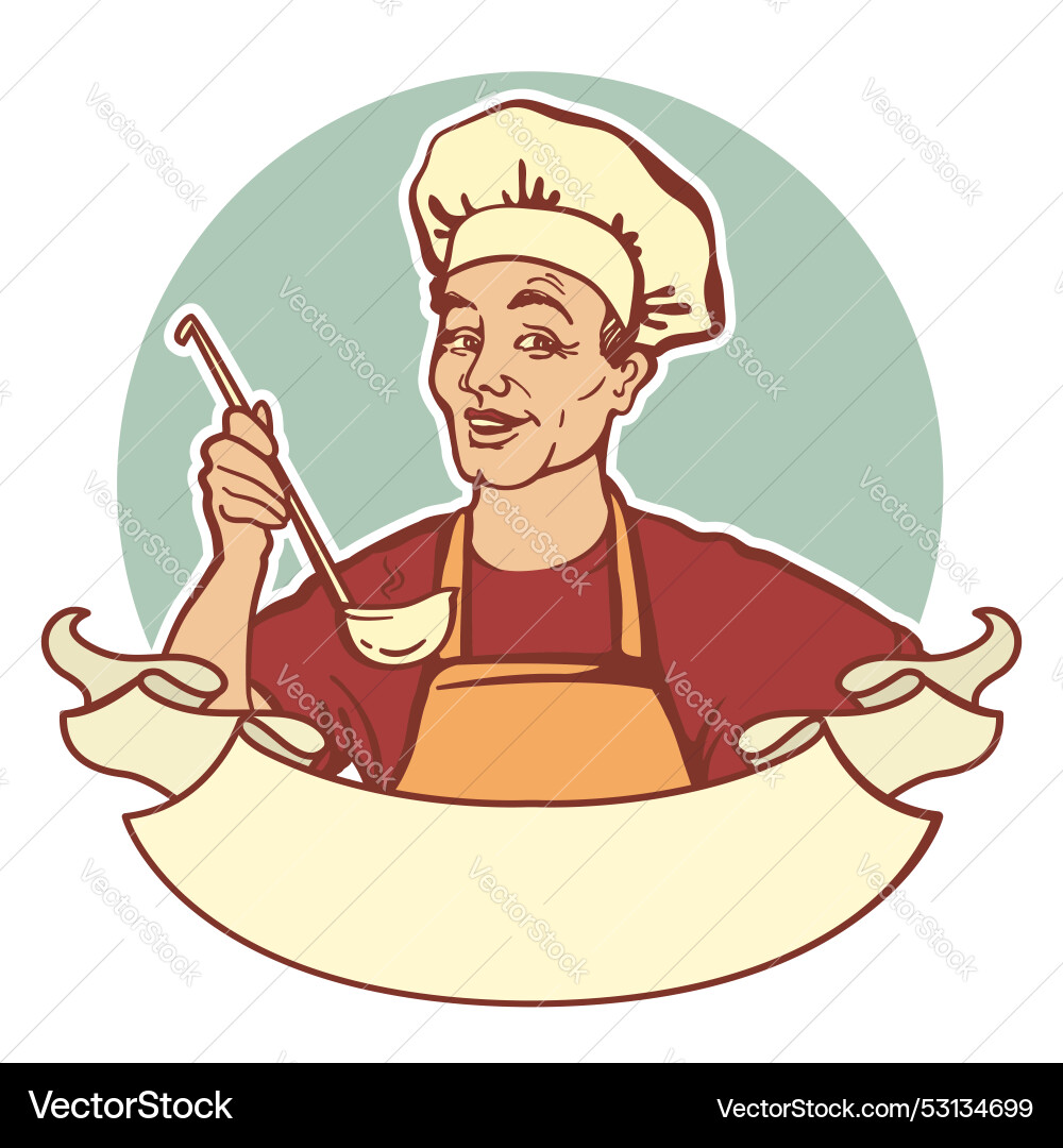 Man chef label cooking in the kitchen smiling Vector Image