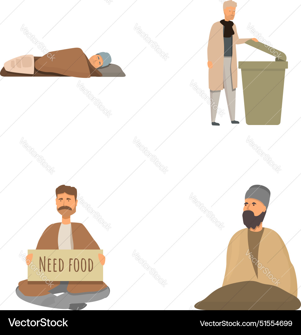 Set of homeless people Royalty Free Vector Image