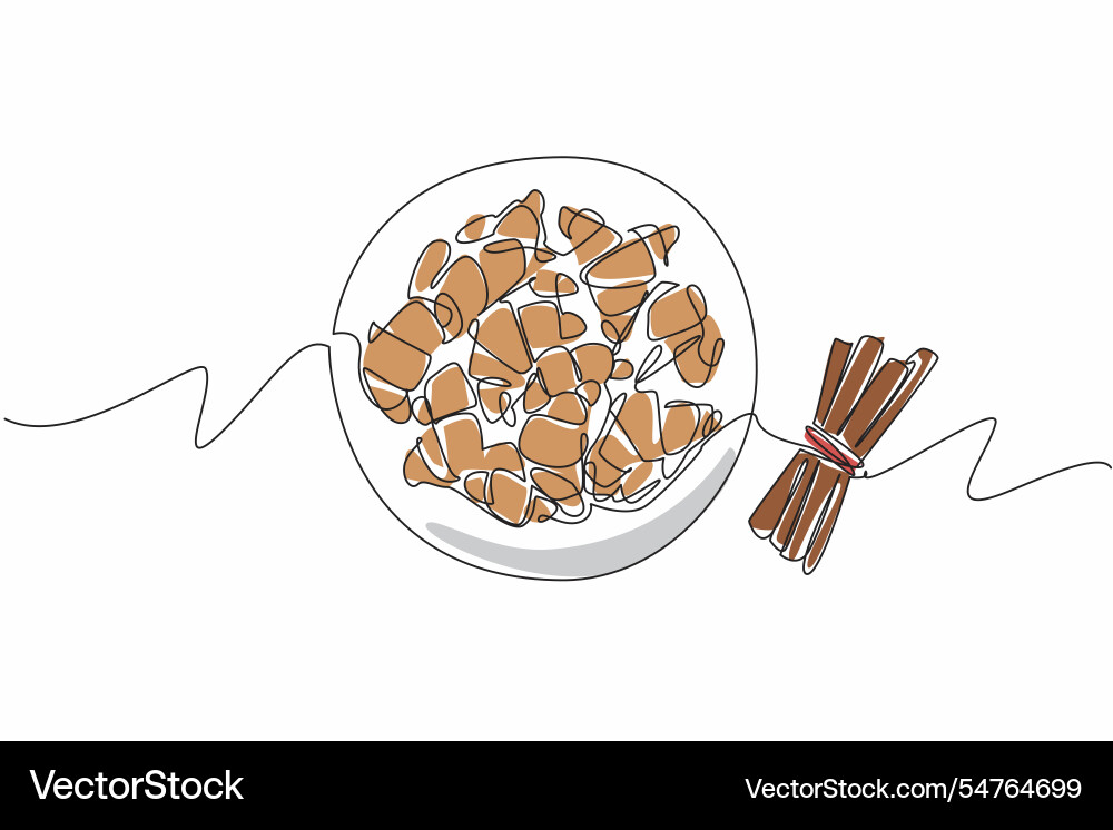 Single continuous line drawing cinnamon crescents Vector Image