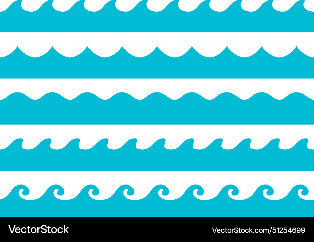 Waves borders collection sea or water seamless Vector Image