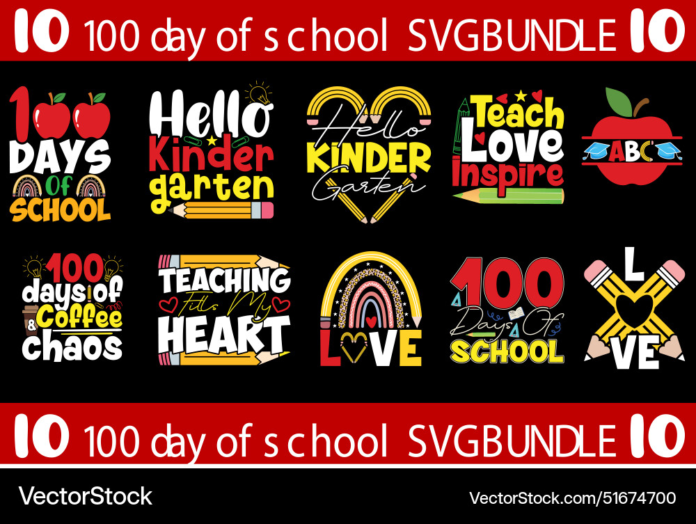 100 day of school svg design bundle Royalty Free Vector