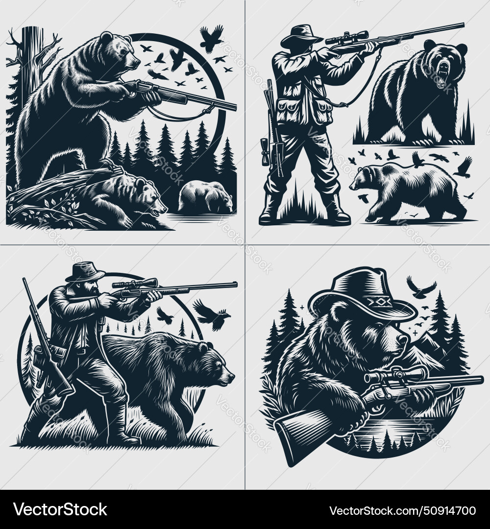 Bear hunting wild v Royalty Free Vector Image - VectorStock