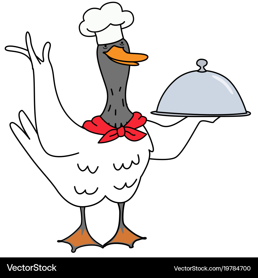 Cartoon duck chef with a dish Royalty Free Vector Image